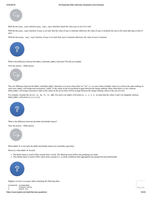 45 Essential SQL Interview Questions | PDF