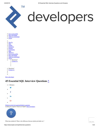 45 Essential SQL Interview Questions | PDF