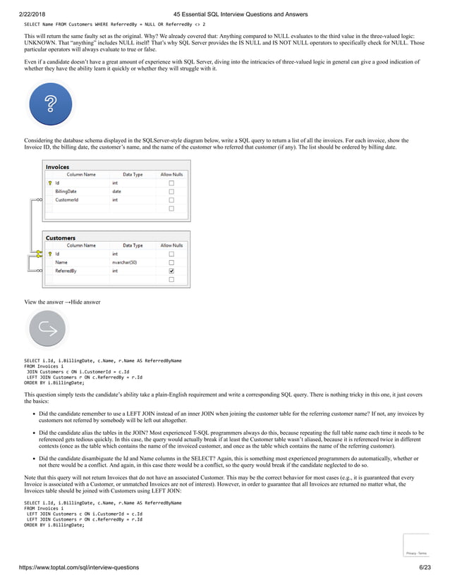 45 Essential SQL Interview Questions | PDF