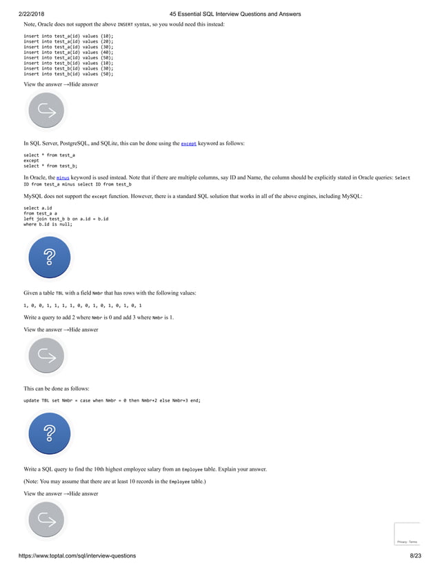 45 Essential SQL Interview Questions | PDF
