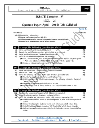 [Question Paper] SQL – 2 (Old Syllabus) [April / 2014] | PDF