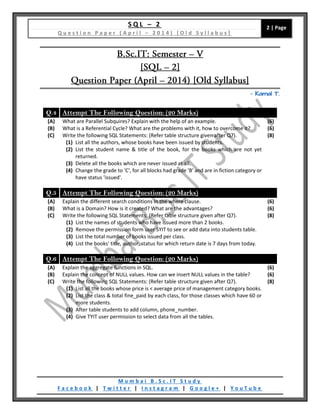 [Question Paper] SQL – 2 (Old Syllabus) [April / 2014] | PDF
