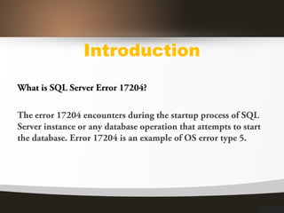 SQL Server 17204 FCB Open Failed Error | PPT