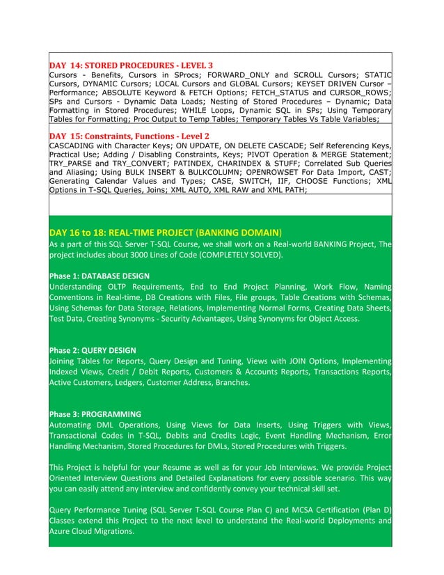 SQL Server Developer Course Online Training | PDF