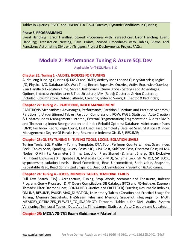 Free Demo on #Microsoft #SQLServer & #T-SQL with #Azure from SQL School. | PDF