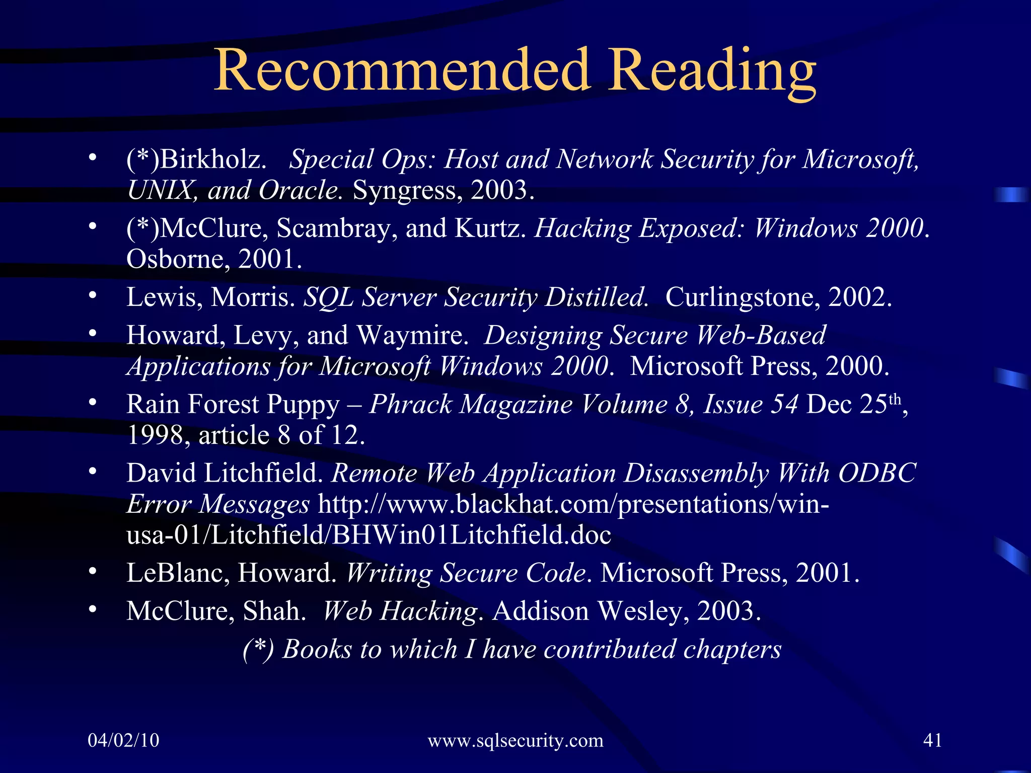 SQL Server Security - Attack | PPT | Databases | Computer Software and Applications