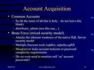 SQL Server Security - Attack | PPT | Databases | Computer Software and Applications