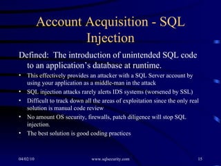SQL Server Security - Attack | PPT | Databases | Computer Software and Applications