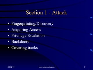 SQL Server Security - Attack | PPT | Databases | Computer Software and Applications