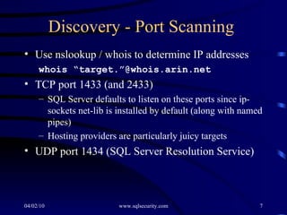 SQL Server Security - Attack | PPT | Databases | Computer Software and Applications