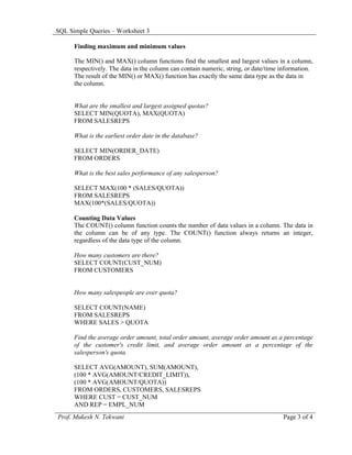 Sql wksht-3 | PDF | Databases | Computer Software and Applications