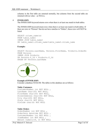 Sql wksht-6 | PDF