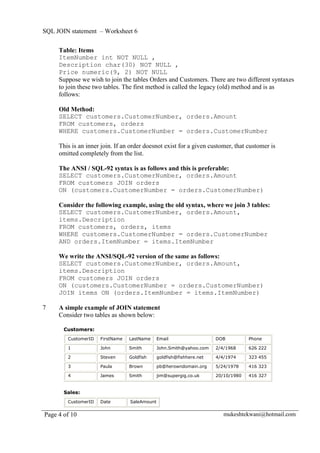 Sql wksht-6 | PDF