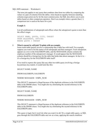 Sql wksht-6 | PDF