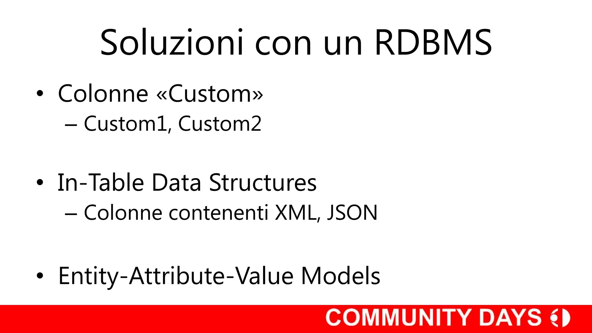 Dynamic Schema e Schemaless Tables | PPT