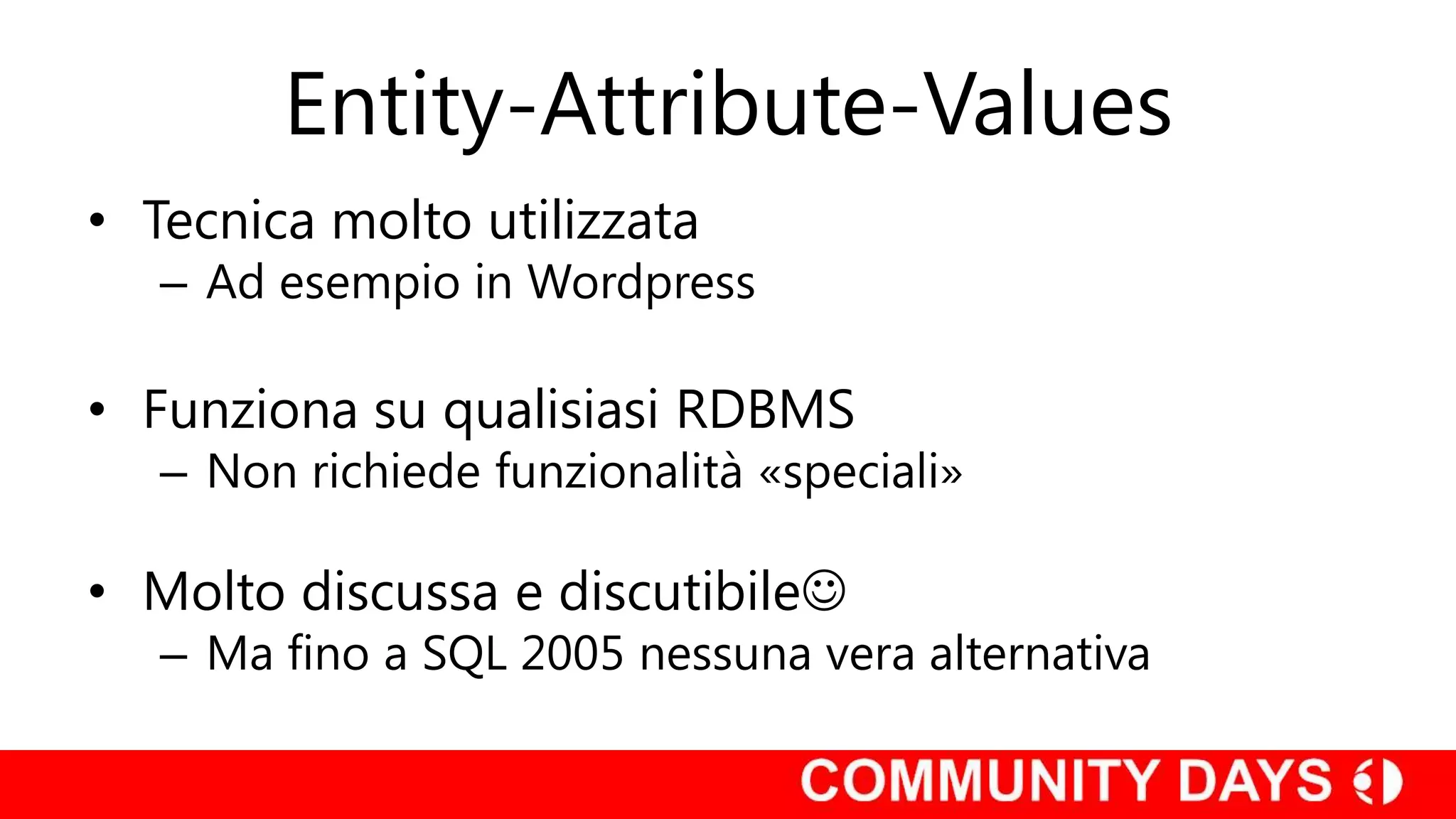 Dynamic Schema e Schemaless Tables | PPT