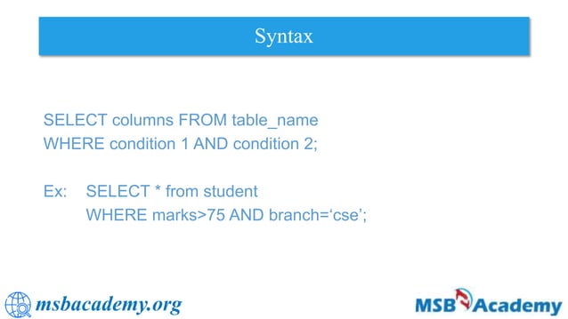 Where conditions and Operators in SQL | PPTX | Databases | Computer ...