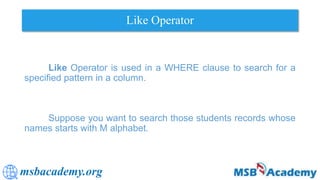 Where conditions and Operators in SQL | PPTX
