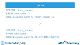 Where conditions and Operators in SQL | PPTX