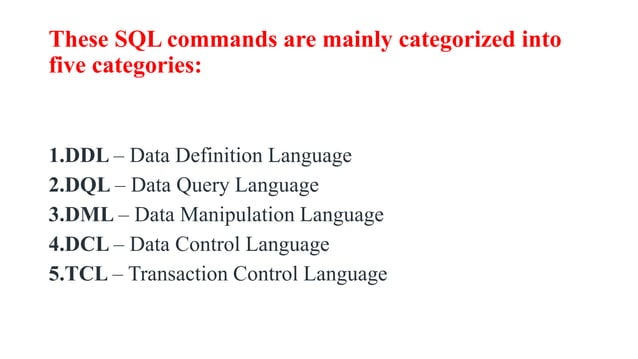 INTRODUCTION TO SQL QUERIES REALTED BRIEF | PPT