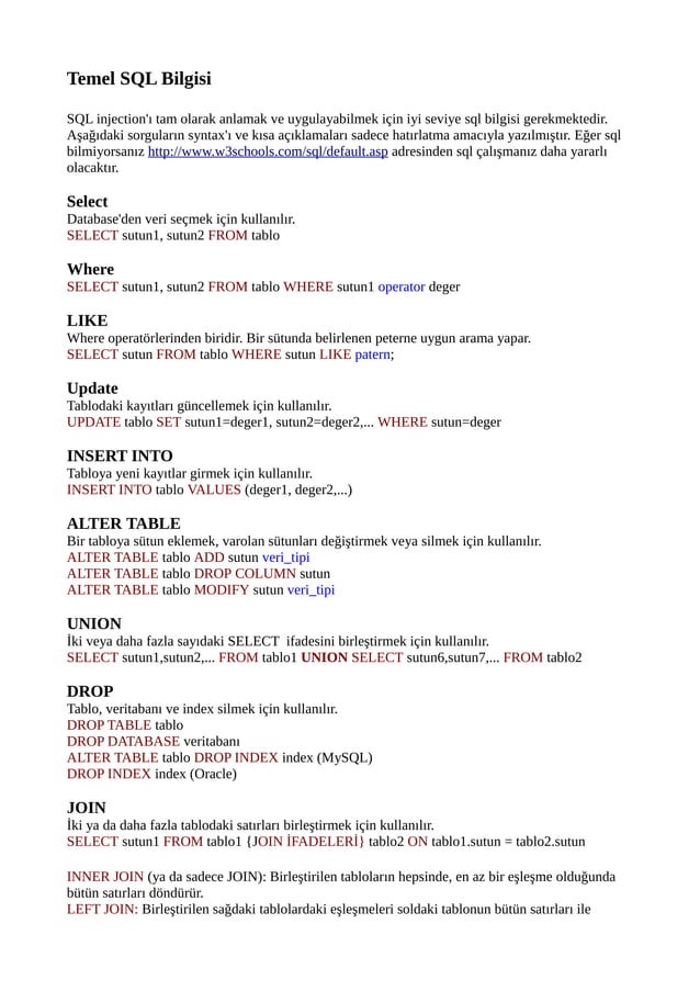 Sql, Sql Injection ve Sqlmap Kullanımı | PDF