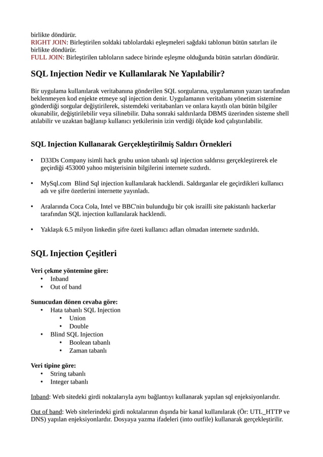 Sql, Sql Injection ve Sqlmap Kullanımı | PDF
