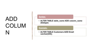 SQL-Alter Table, SELECT DISTINCT & WHERE | PPT