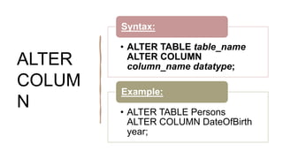 SQL-Alter Table, SELECT DISTINCT & WHERE | PPT