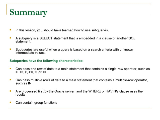 SQL subquery | PPT