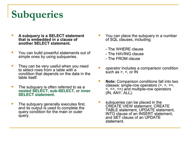 SQL subquery | PPT