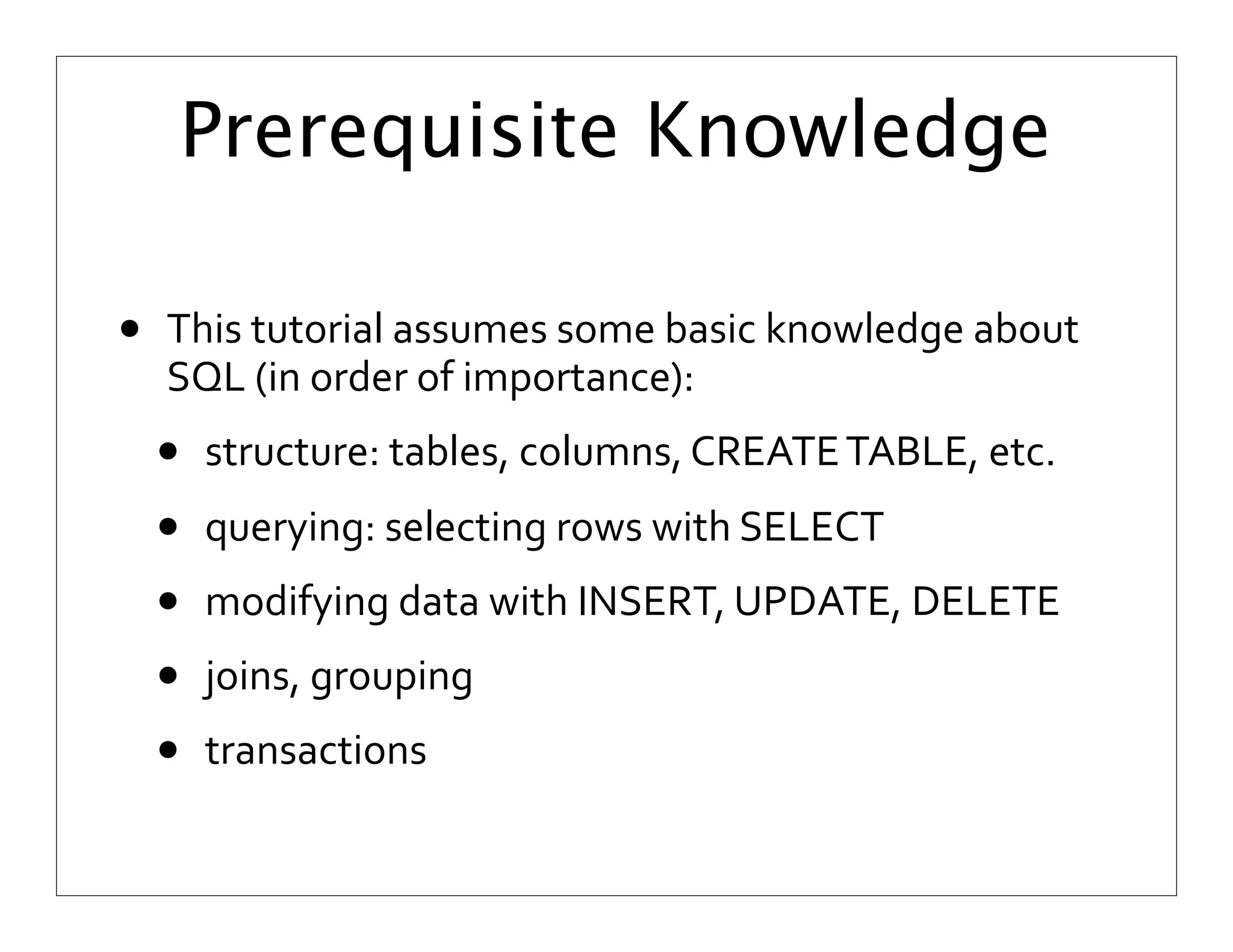Michael Bayer Introduction to SQLAlchemy @ Postgres Open | PPT
