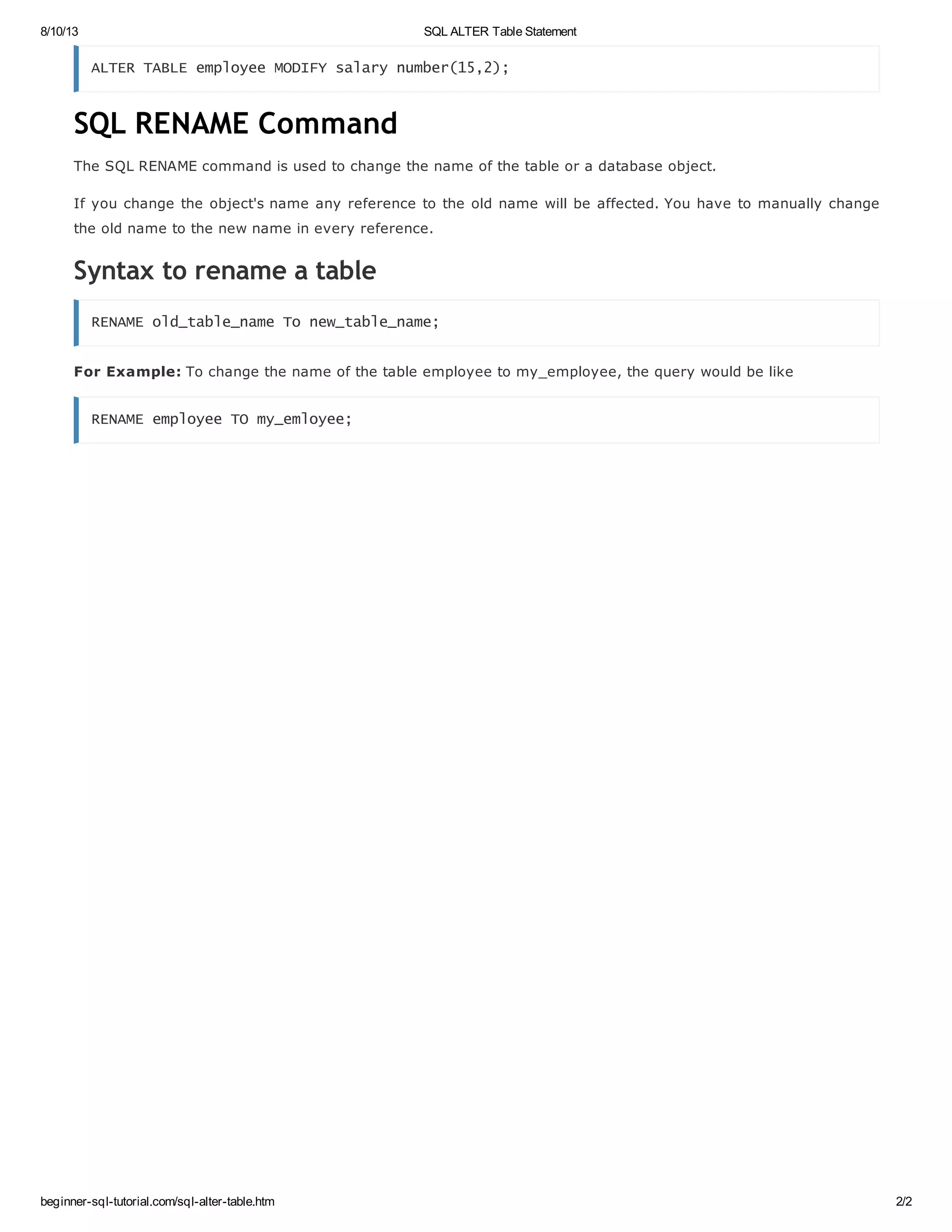 Sql alter table statement | PDF