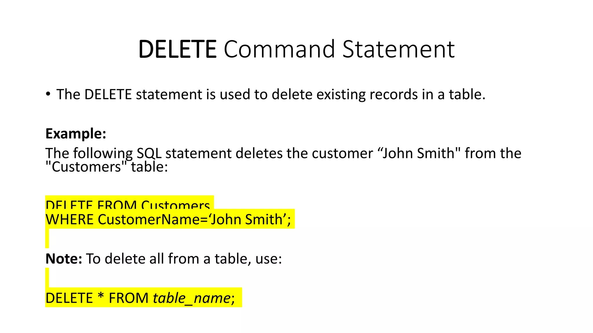 SQL Assessment Command Statements | PPT
