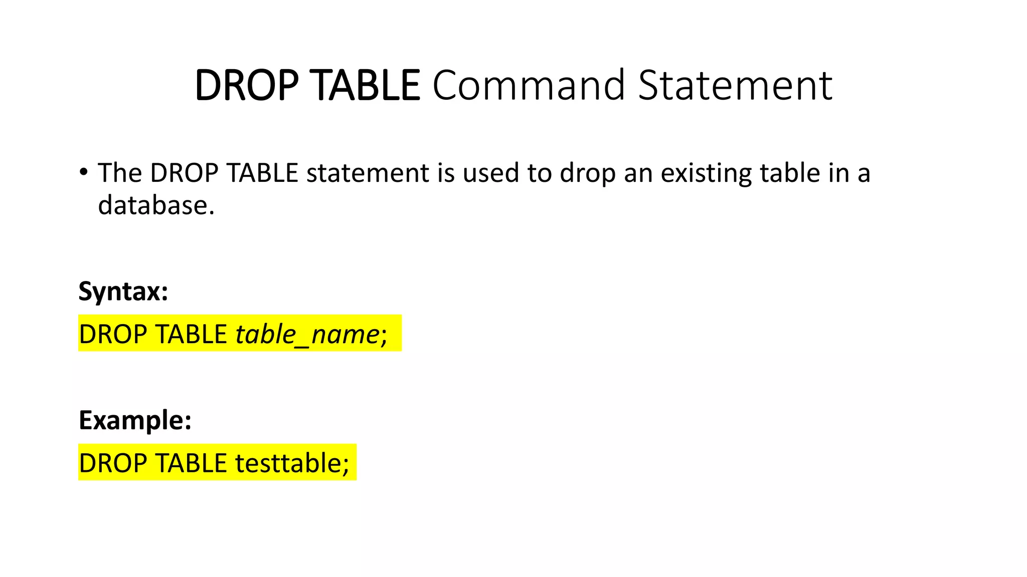 SQL Assessment Command Statements | PPT