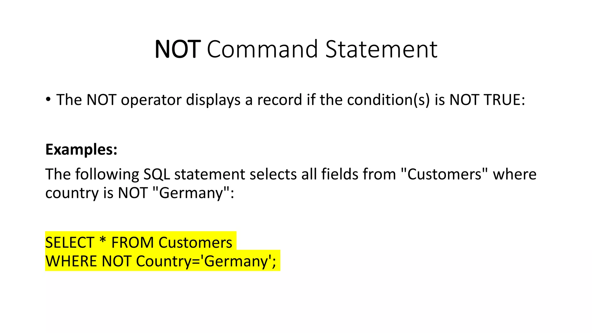 SQL Assessment Command Statements | PPT