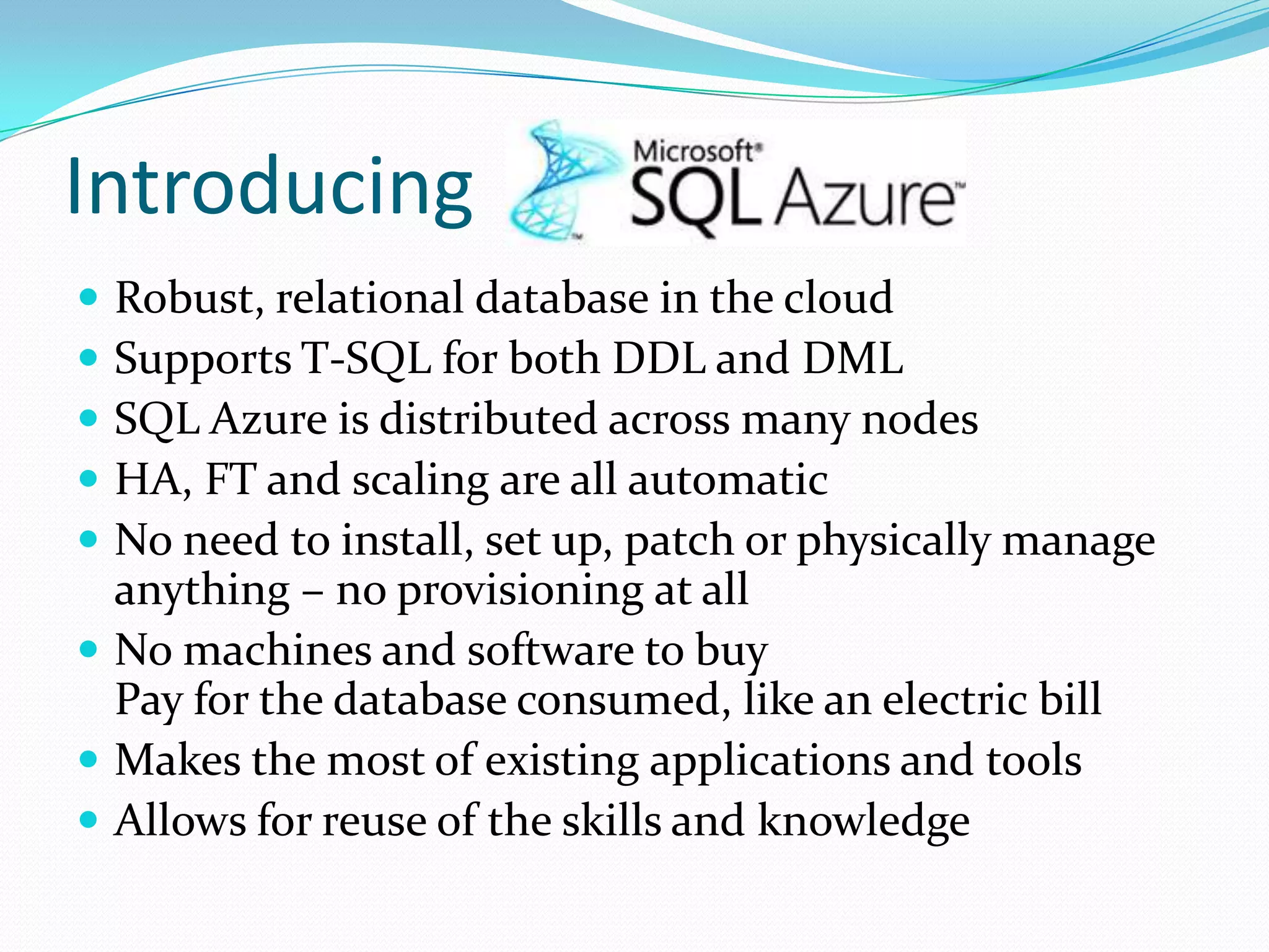 Introduction to SQL Azure | PPTX