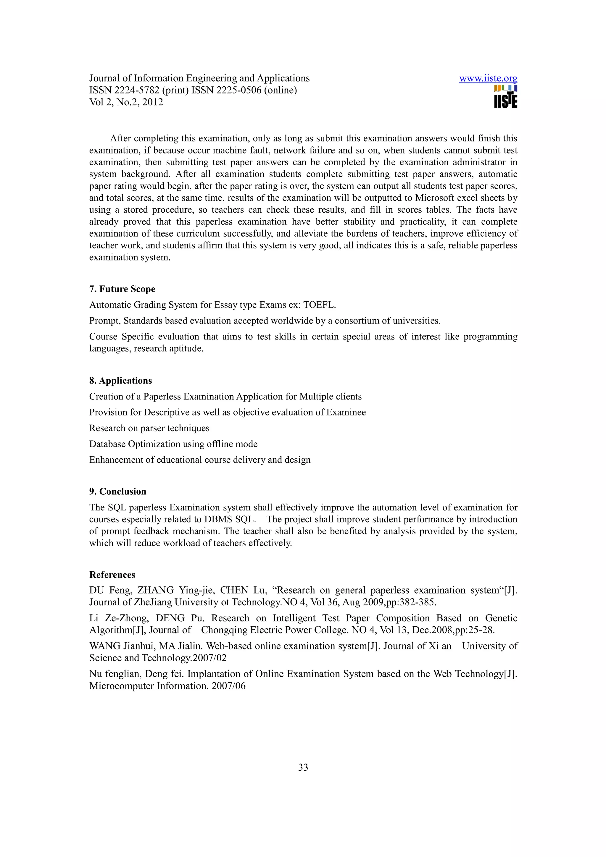 Sql based paperless examination system | PDF