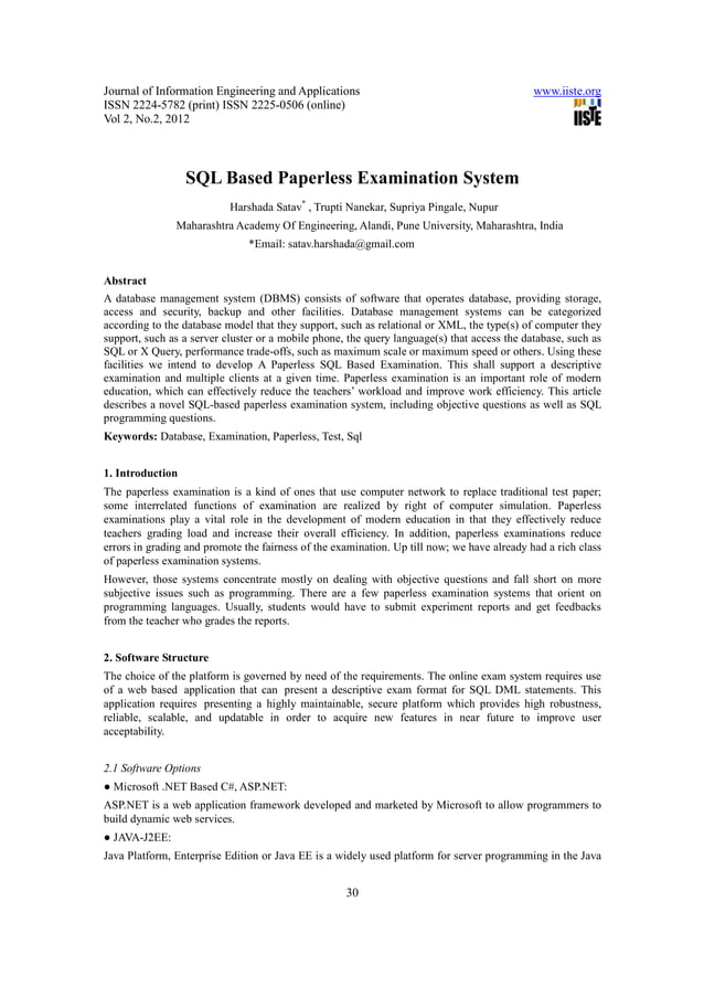 Sql based paperless examination system | PDF