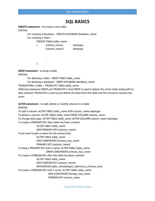 Sql basics v2 | PDF