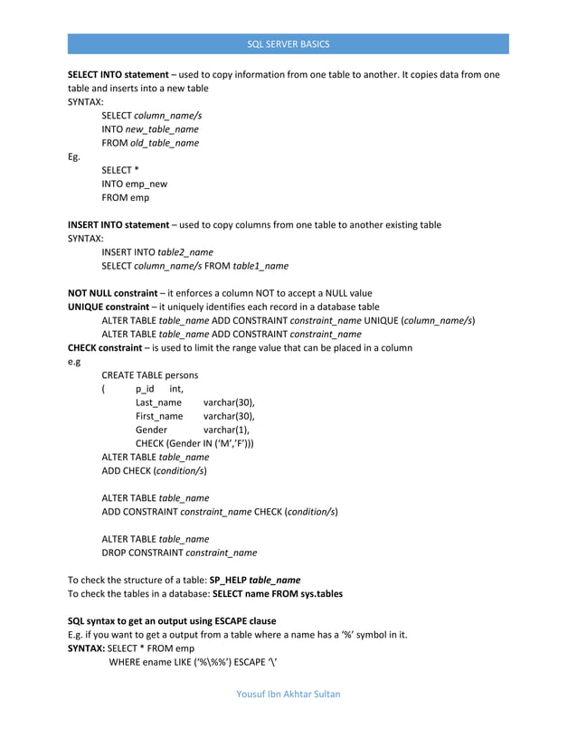 Sql basics v2 | PDF