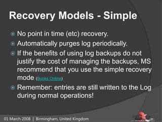 SQLBits 2008 - SQL Server High Availability and Disaster Recovery ...