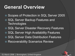 SQLBits 2008 - SQL Server High Availability and Disaster Recovery Overview - charley hanania | PPT