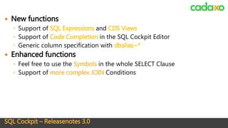 SQL Cockpit - Releasenotes 3.0 | PPT