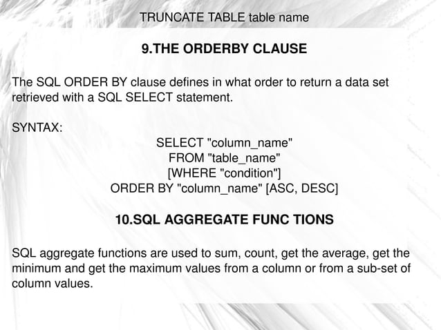 Sql commands | ODP | Databases | Computer Software and Applications