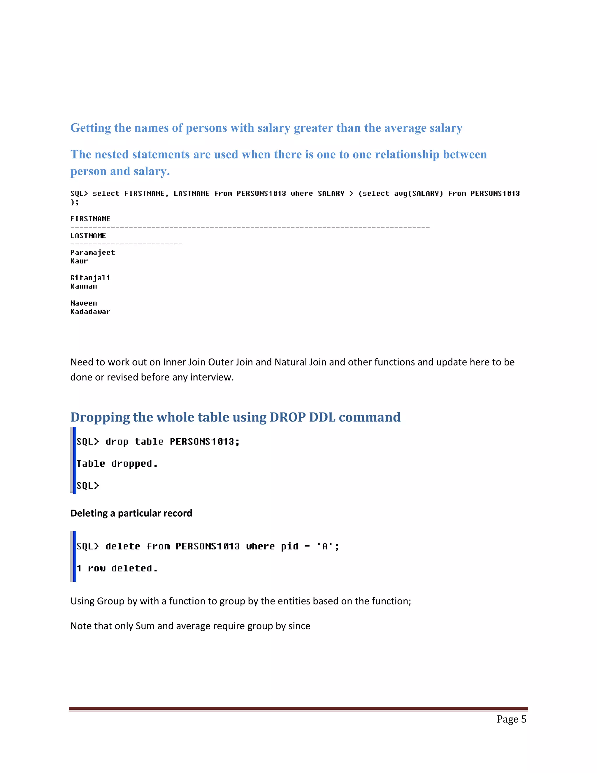 Sql commands worked out in sql plus with screen shots | PDF