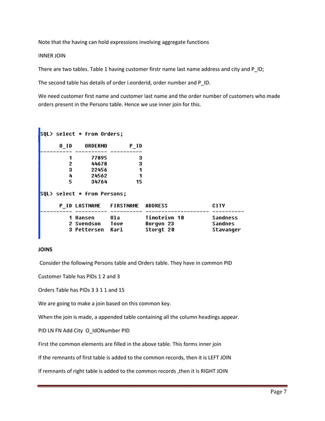 Sql commands worked out in sql plus with screen shots | PDF
