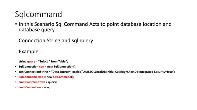 Sql Connection and data table and data set and sample program in C# .... | PPT