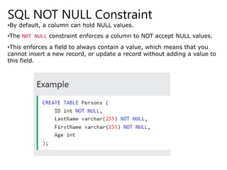 Constraints in Structure Query Language. | PPTX