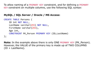 Constraints in Structure Query Language. | PPTX