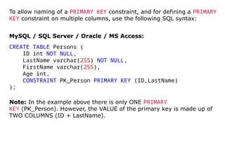 basic of SQL constraints in database management system | PPT